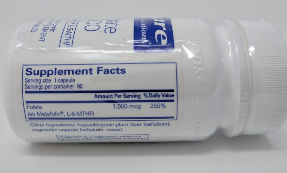 Folate 1000 by Pure Encapsulations. Compare to 5-MTHF by Thorne. 1mg 9 ...
